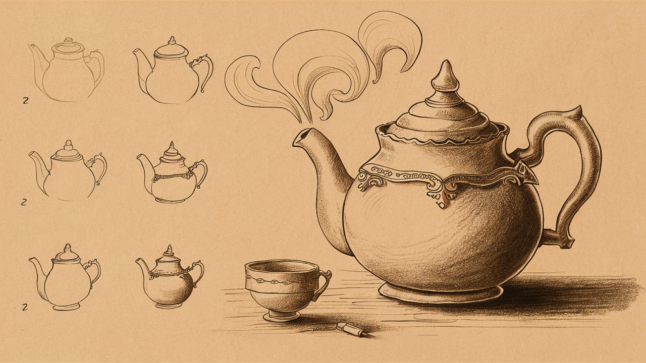 How to Draw Teapot Step By Step – For Kids & Beginners