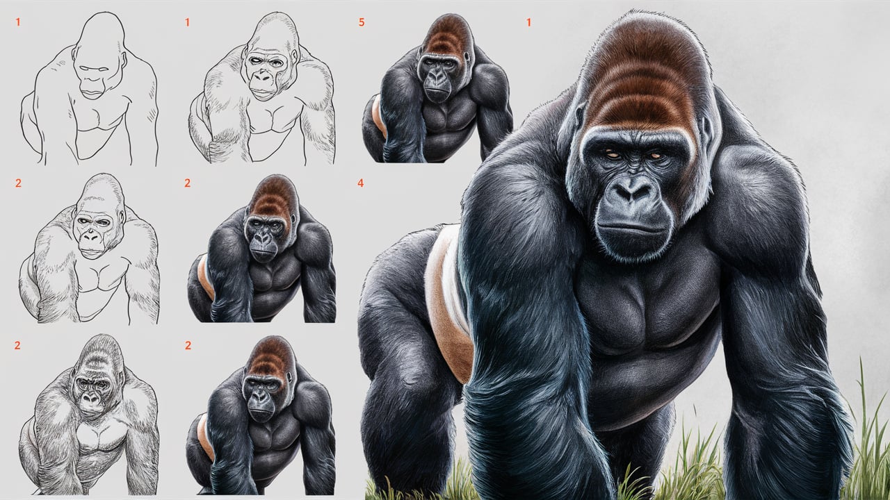 How To Draw a Gorilla Step By Step – For Kids & Beginners