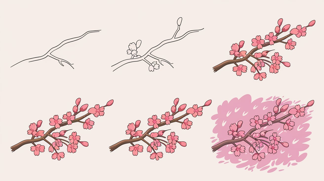 How to Draw Cherry Blossoms Step by Step – For Kids