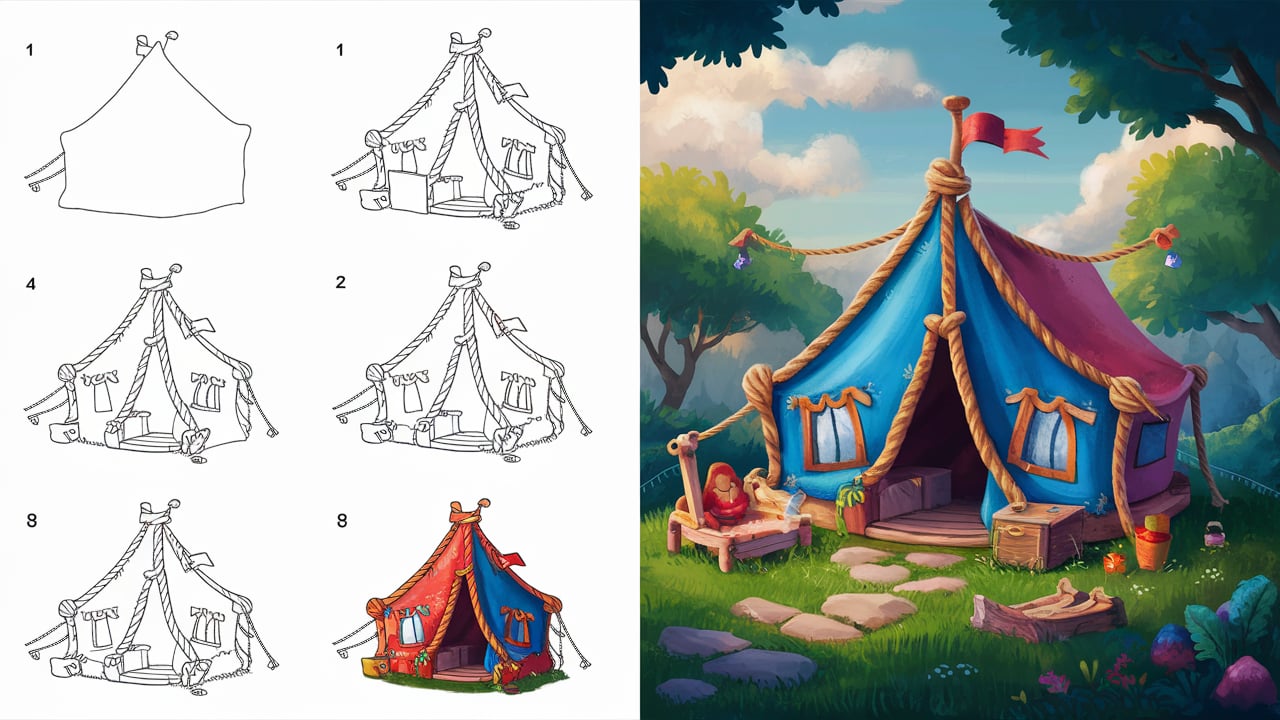 How to Draw a Tent Step By Step – For Kids & Beginners