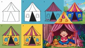 How to Draw a Tent Step By Step – For Kids & Beginners