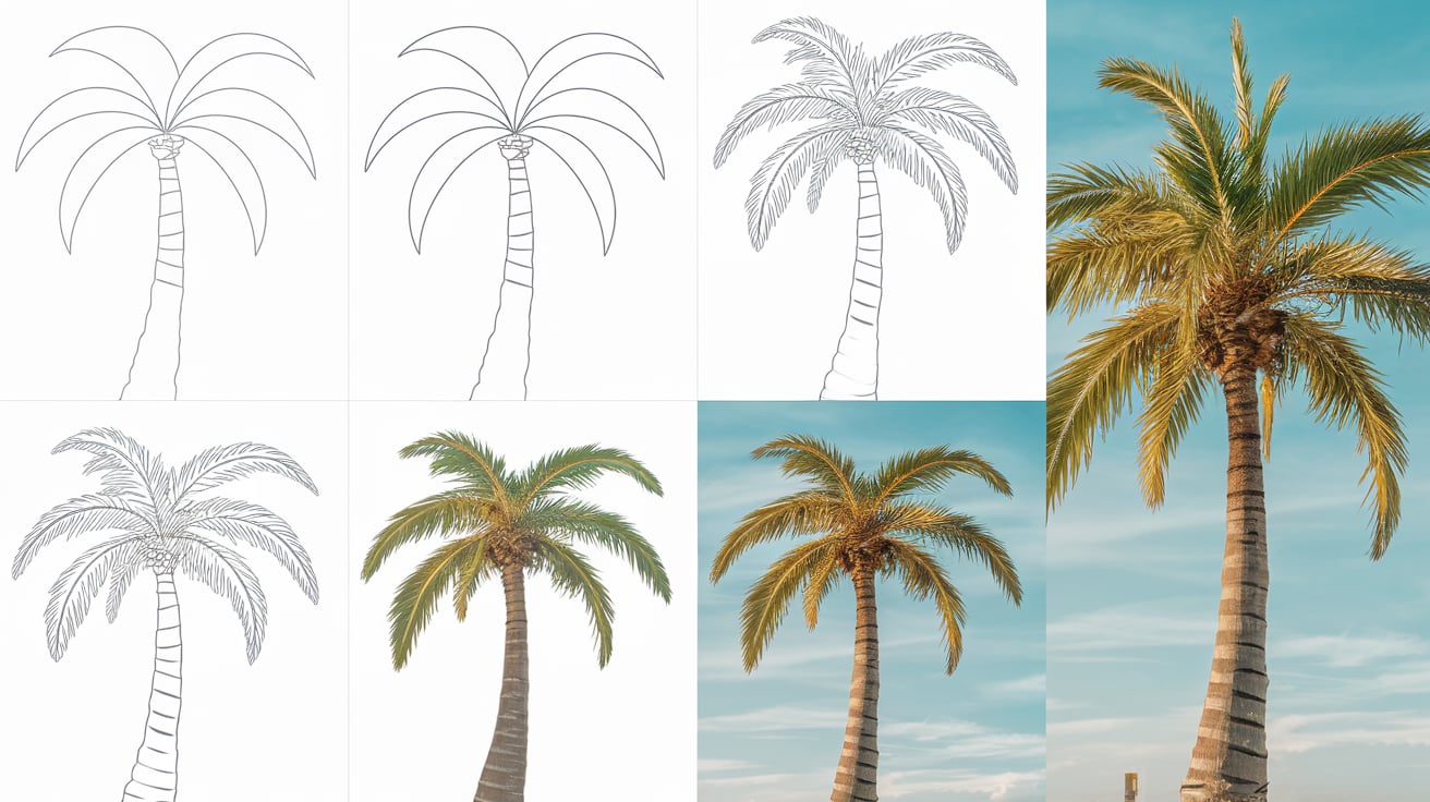 How to draw a Palm Tree step by step for kids and beginners