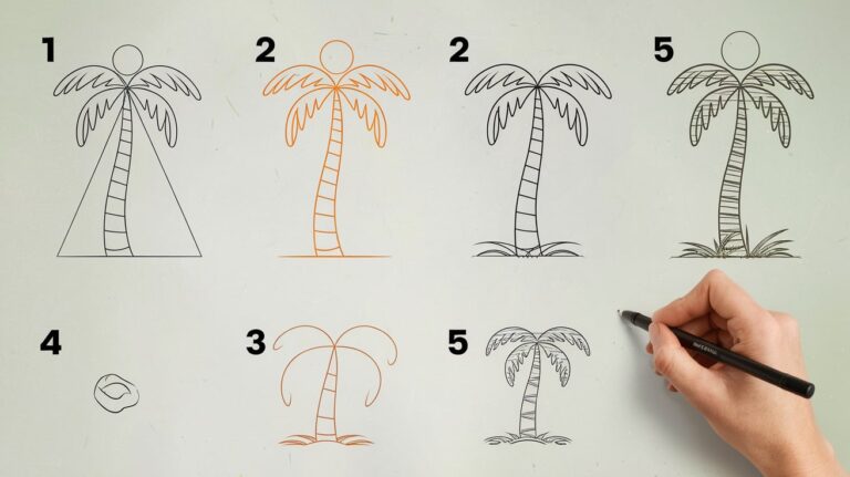 How to draw a Palm Tree step by step for kids and beginners