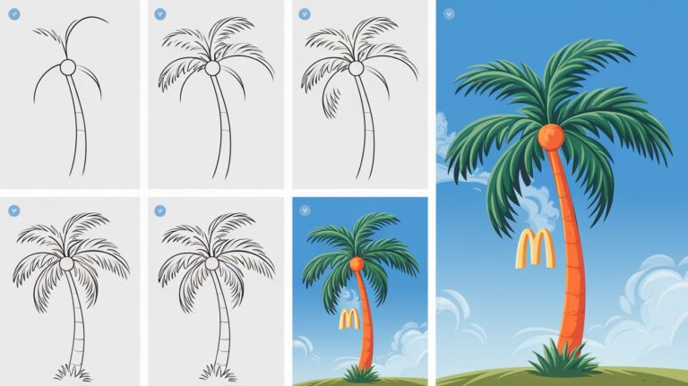 How to draw a Palm Tree step by step for kids and beginners