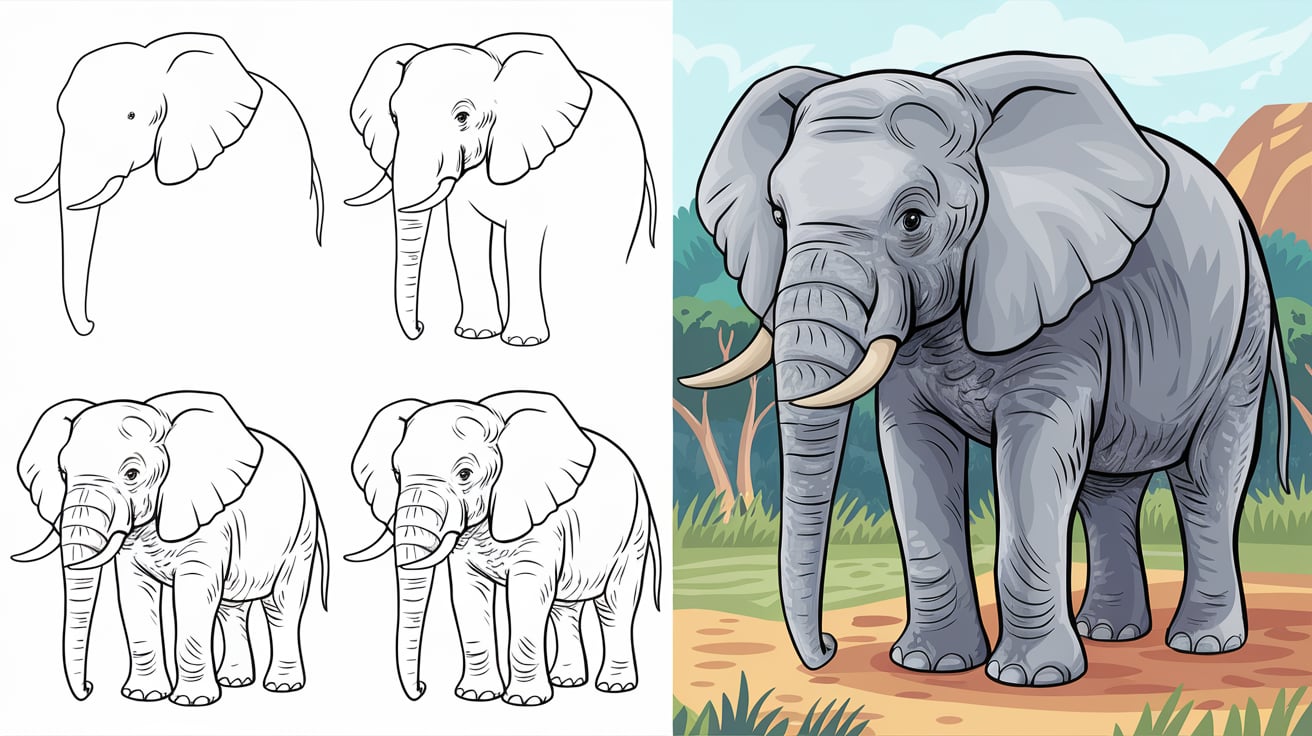 How to Draw an Elephant Step By Step – For Kids & Beginners