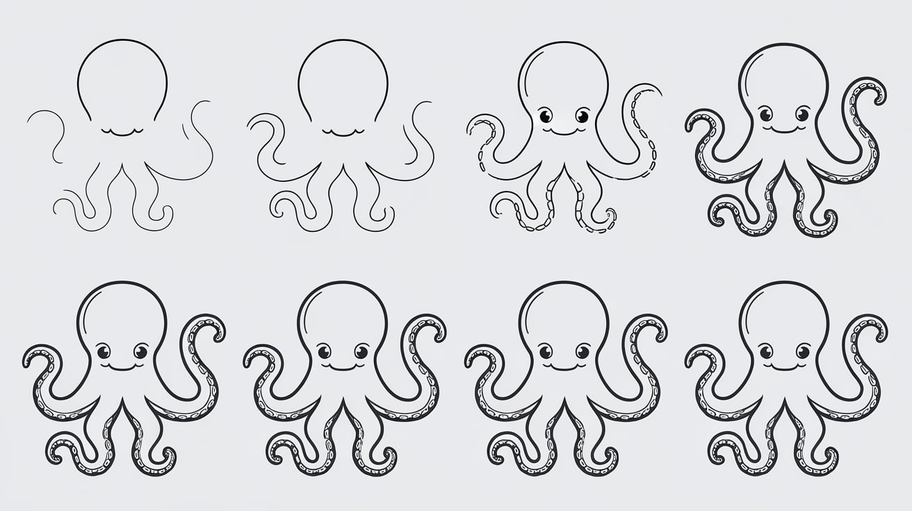 How to draw an Octopus Step By Step – For Kids & Beginners