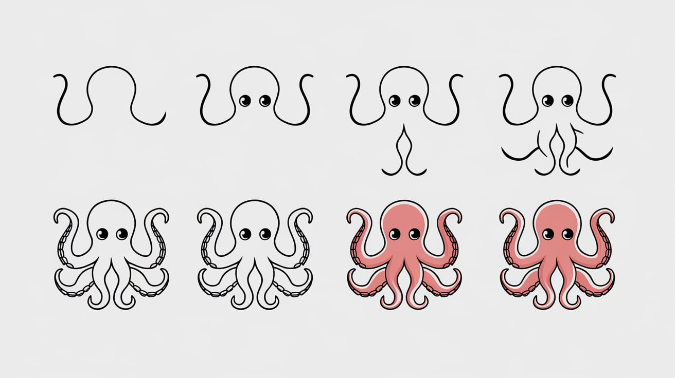 How to draw an Octopus Step By Step – For Kids & Beginners